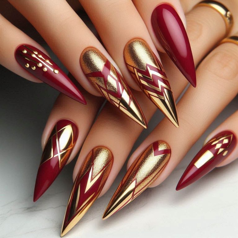 20+ Stunning Red and Gold Nail Designs That Will Make You Shine 💅