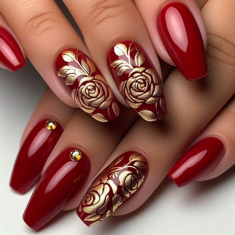 20+ Stunning Red and Gold Nail Designs That Will Make You Shine 💅